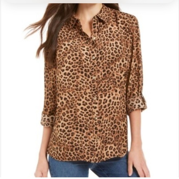 Tops | Zara Basic Leopard Print Blouse | Poshmark